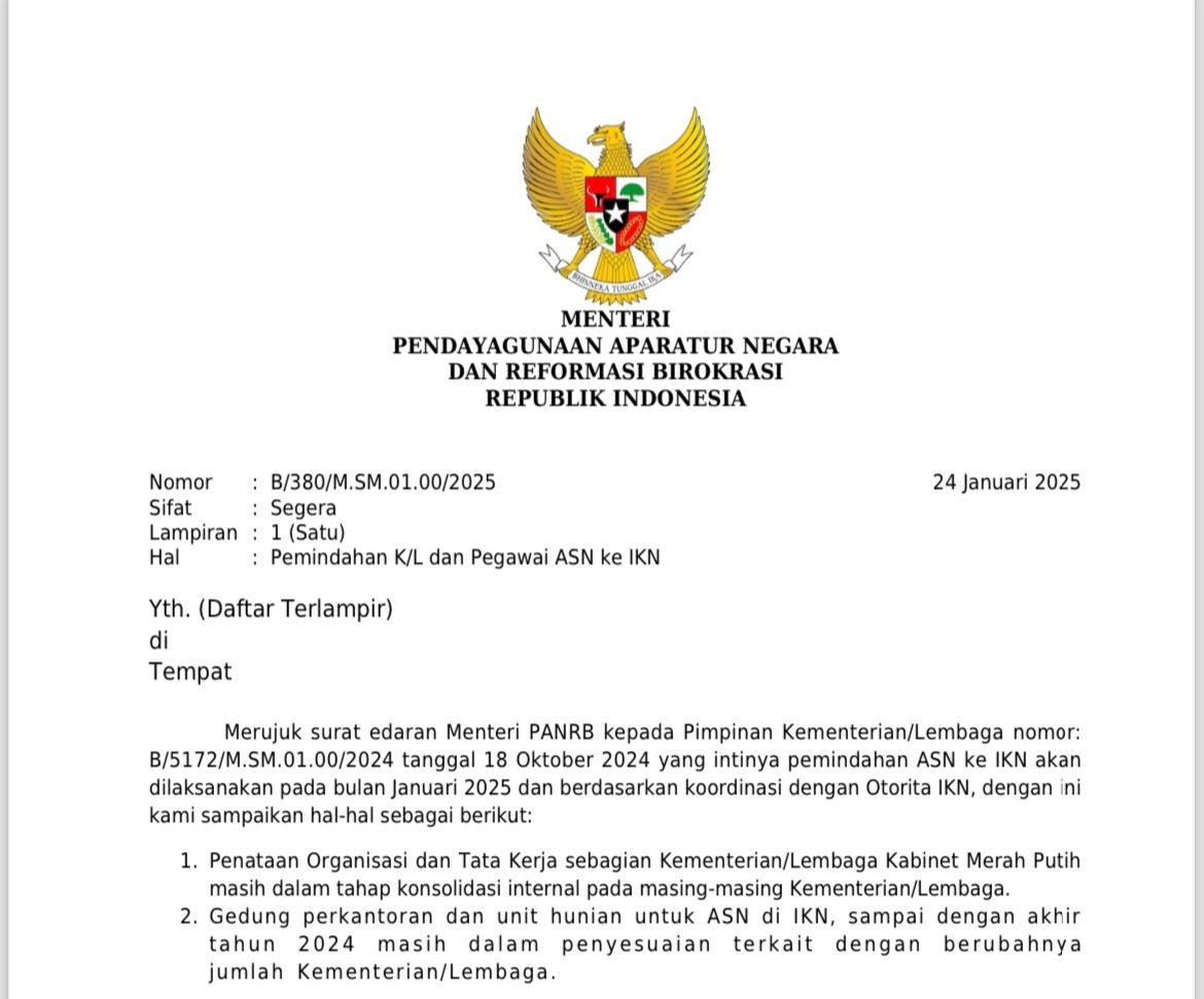 MenPAN-RB Umumkan Surat Resmi Pemindahan ASN ke IKN